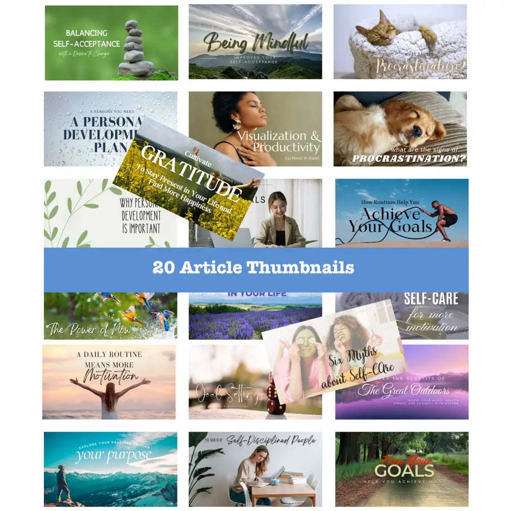 20 Personal Development Articles with Canva Thumbnails - Stock Up and 20 Personal Development Articles with Canva Thumbnails - Stock Up and